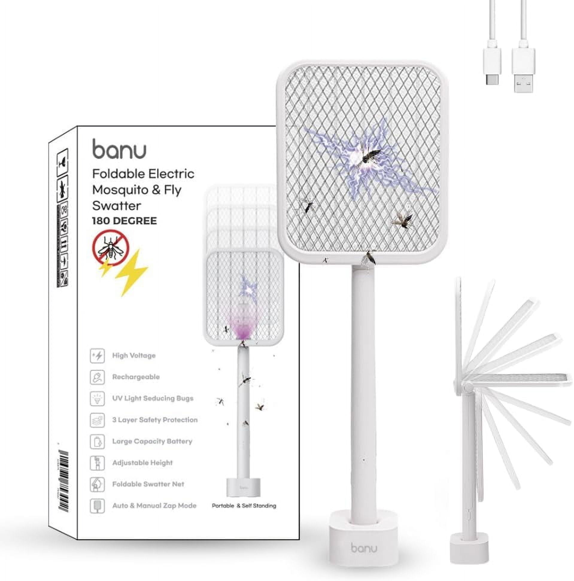 Banu Electric Fly Swatter Bug Zapper Racket, 180-Degree Folding ...