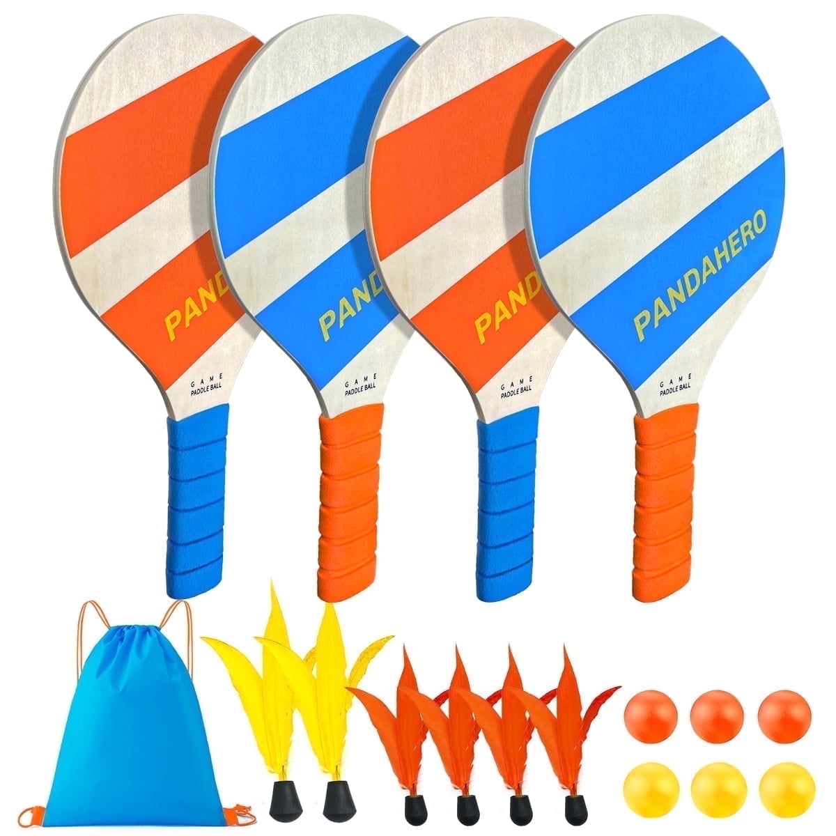 Pandahero Beach Paddle Ball Set, 4 Paddles, Birdies, Beach Balls ...