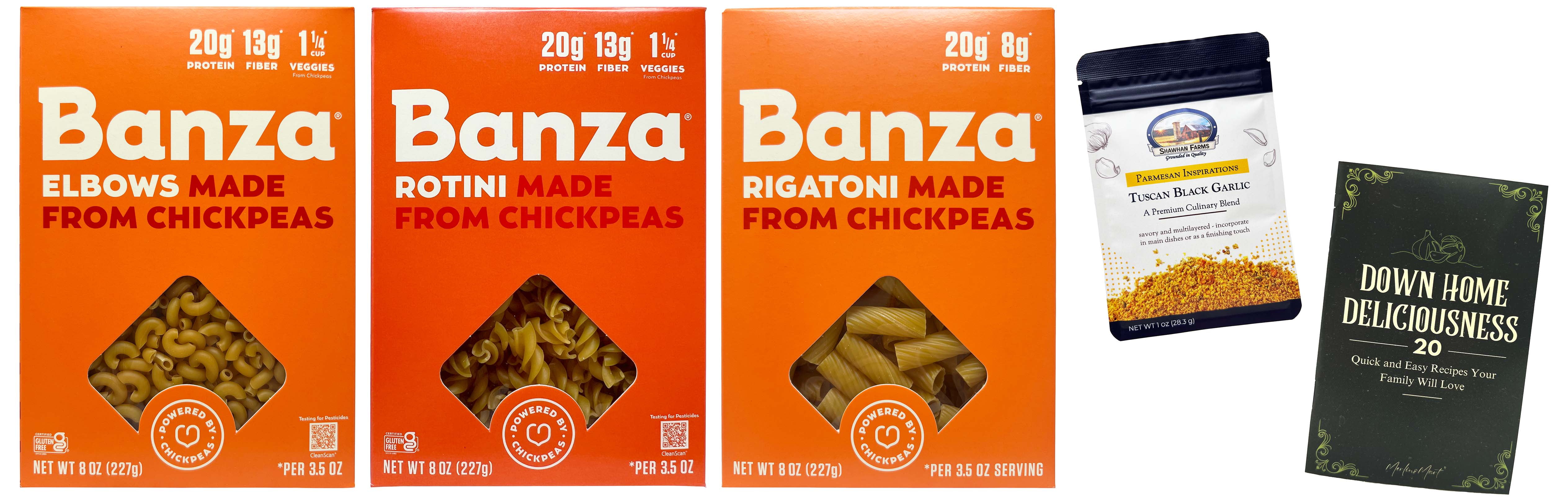 Banza Chickpea Pasta - 3 shapes - 1 each: Elbows, Rotini, Rigatoni (8 ...