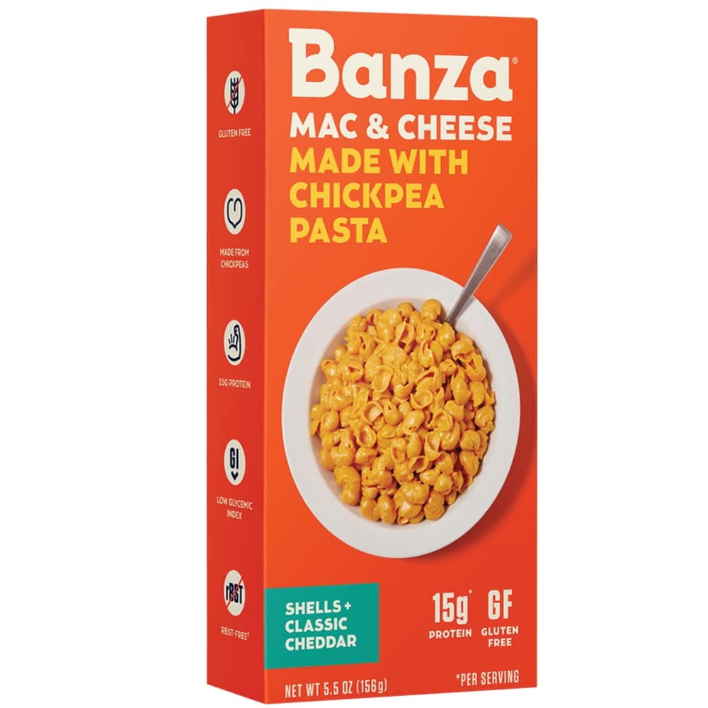 Banza Chickpea Pasta Shells Mac & Cheese Classic Cheddar -- 5.5 oz Pack ...