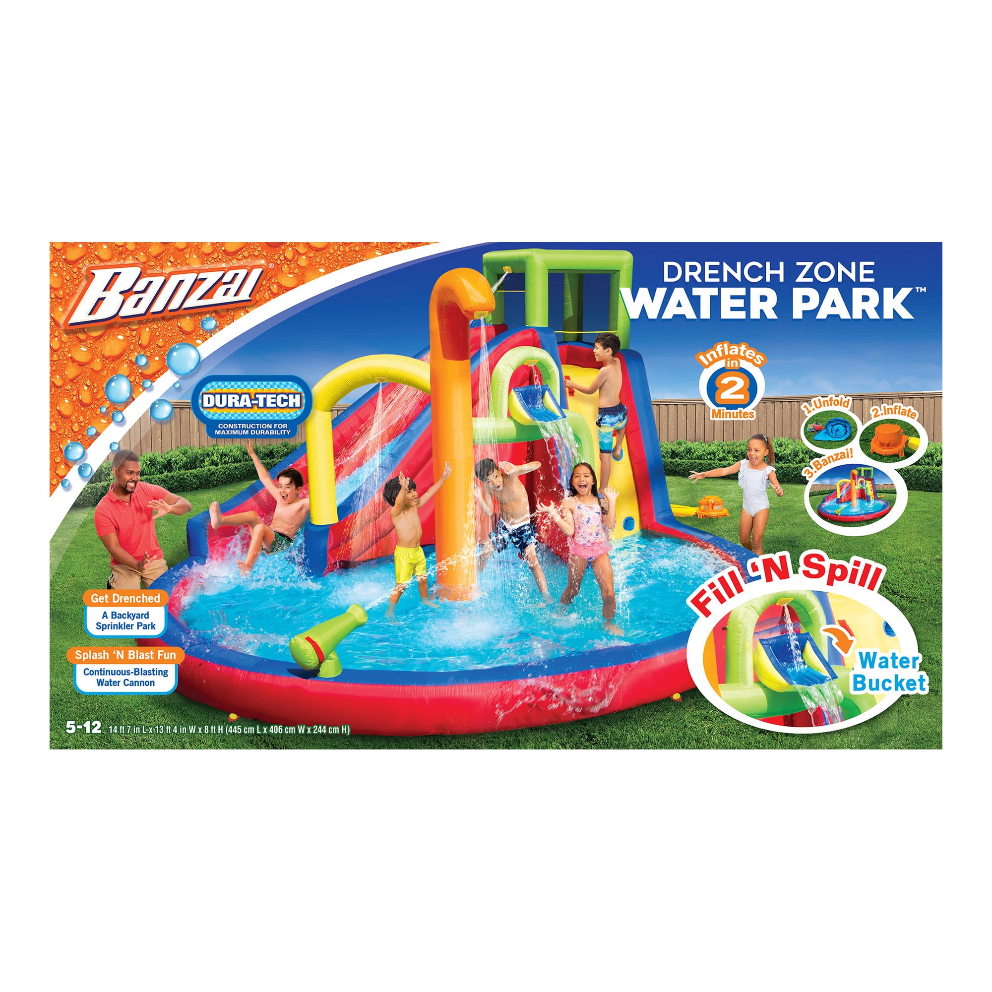 Banzai Drench Zone Inflatable Water Park with Soaker Bucket, Water ...