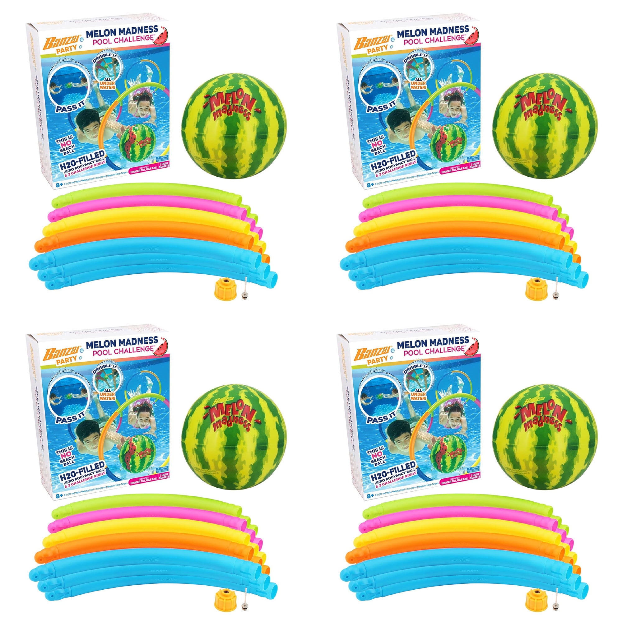 Banzai Melon Madness Pool Challenge Water-Filled Ball w/Target Hoop, 4 ...