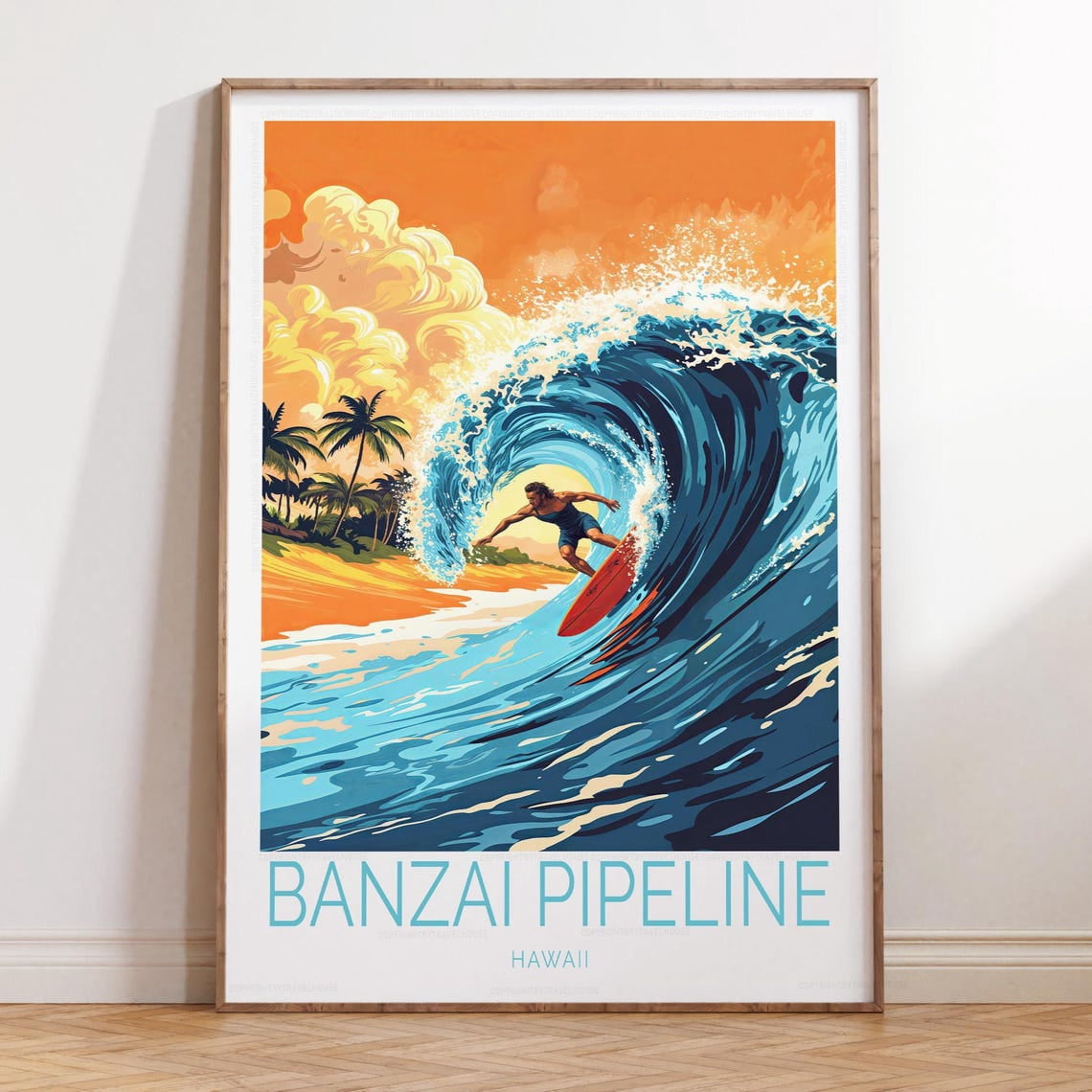 Banzai Pipeline Hawaii Birthday Home Decor Travel Wall Art V3, Unframed ...