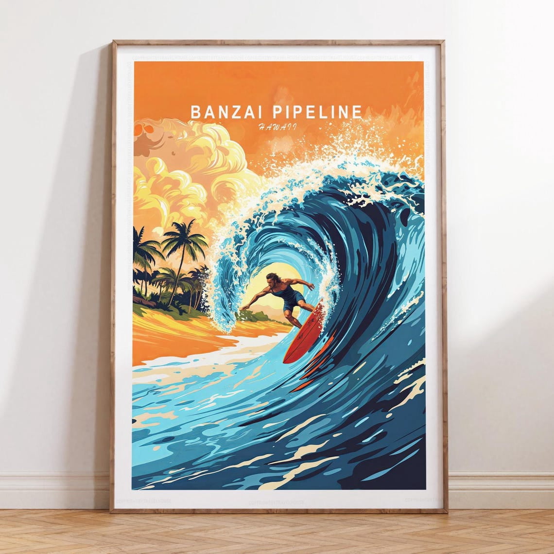Banzai Pipeline Hawaii Minimalist Birthday Travel Wall Art Unframed ...