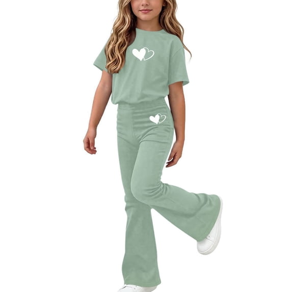 BaoFuBaoMei 2 Piece Sets for Girls Summer Heart Short Sleeve Tops and ...