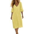 BaoFuBaoMei 3/4 Sleeve Dresses for Women Plus Size Summer Casual Midi ...