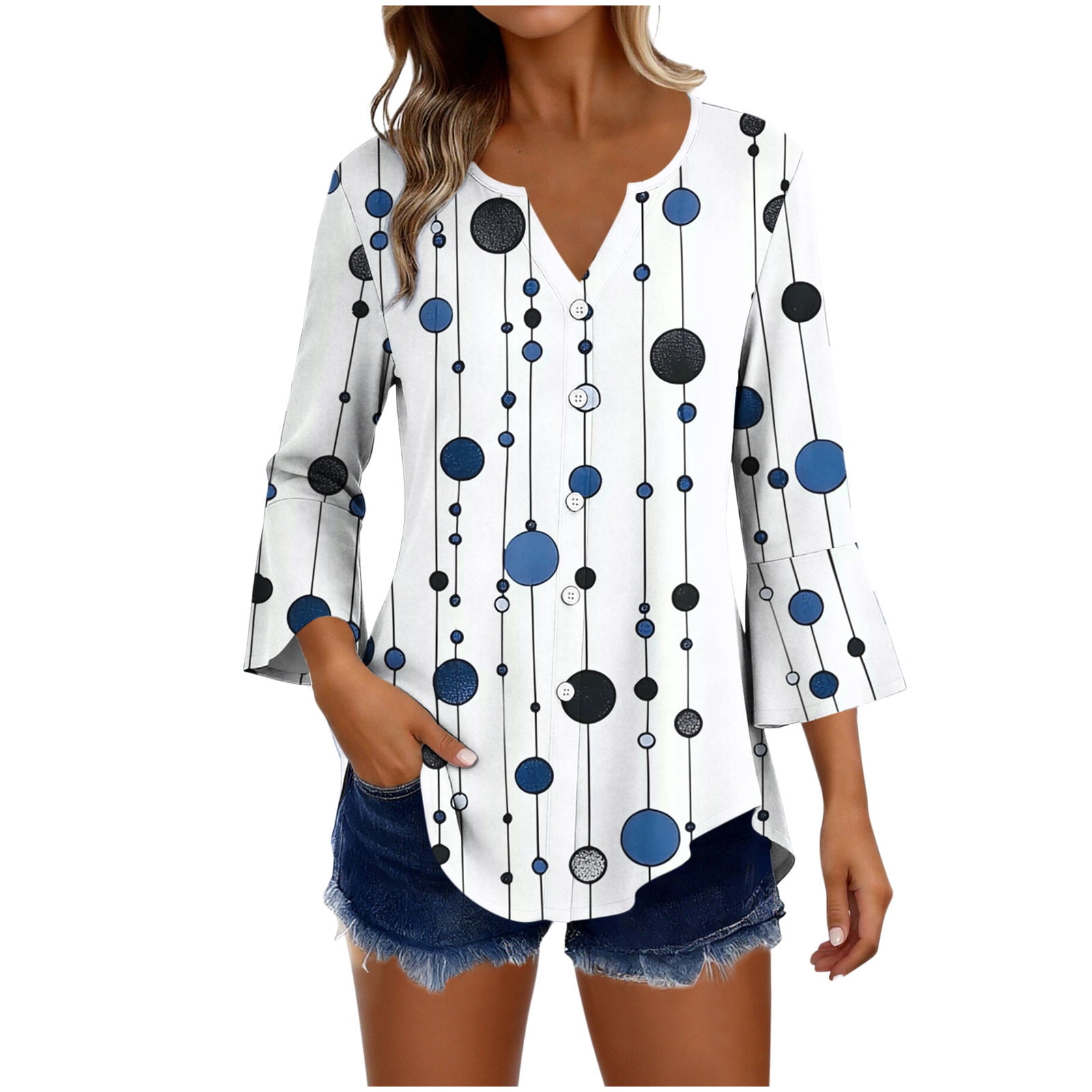 BaoFuBaoMei 3/4 Sleeve T Shirts for Women Plus Size Split Neck ...