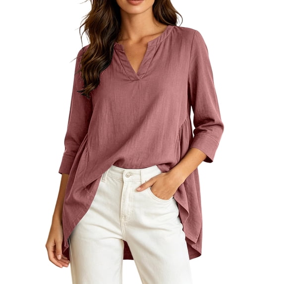 BaoFuBaoMei 3/4 Sleeve T Shirts for Women Plus Size Split Neck Solid ...