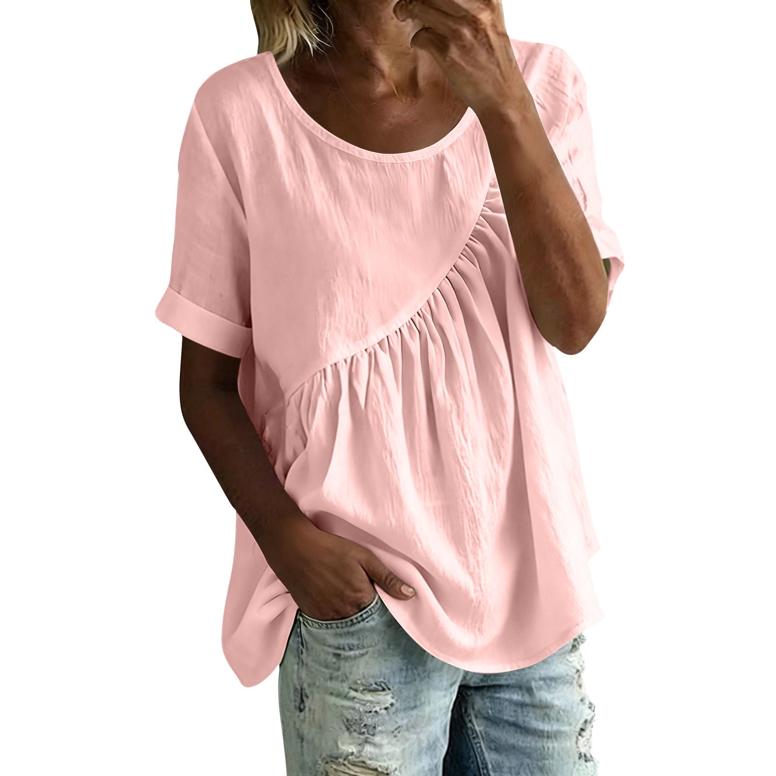 BaoFuBaoMei Asymmetrical Tops for Women Plus Size Crew Neck Short ...