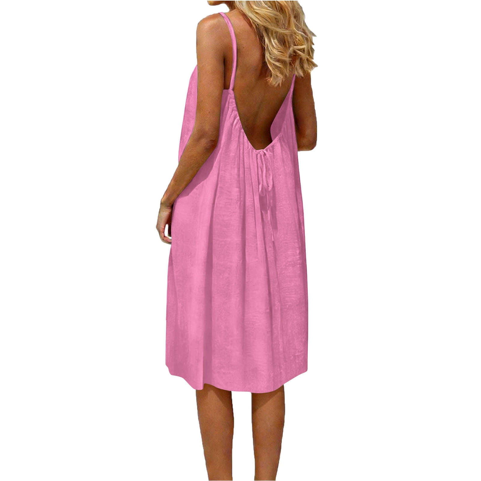 BaoFuBaoMei Backless Cami Dresses for Women Plus Size Flowy Casual Midi ...