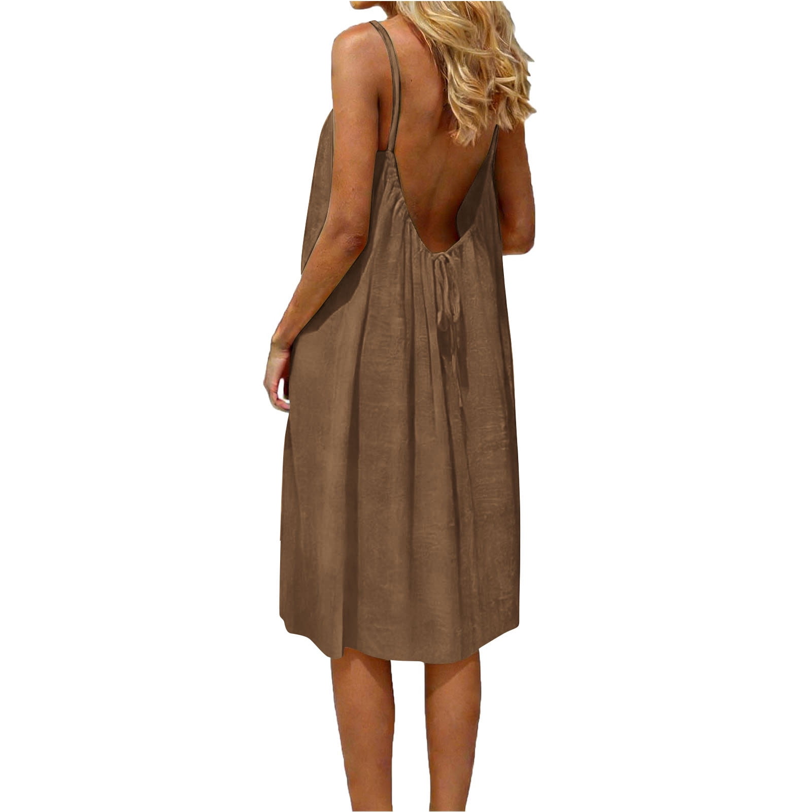 BaoFuBaoMei Backless Cami Dresses for Women Plus Size Flowy Casual Midi ...