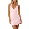 BaoFuBaoMei Backless Dresses for Women Back Drawstring Mini Sundresses ...