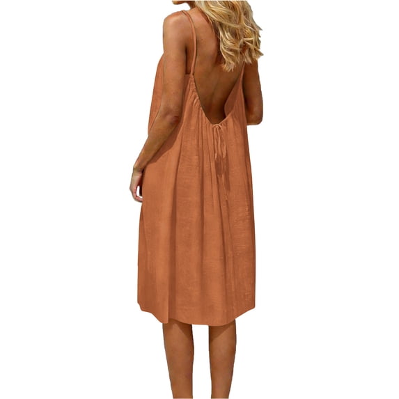 BaoFuBaoMei Backless Dresses for Women Plus Size Flowy Casual Midi ...