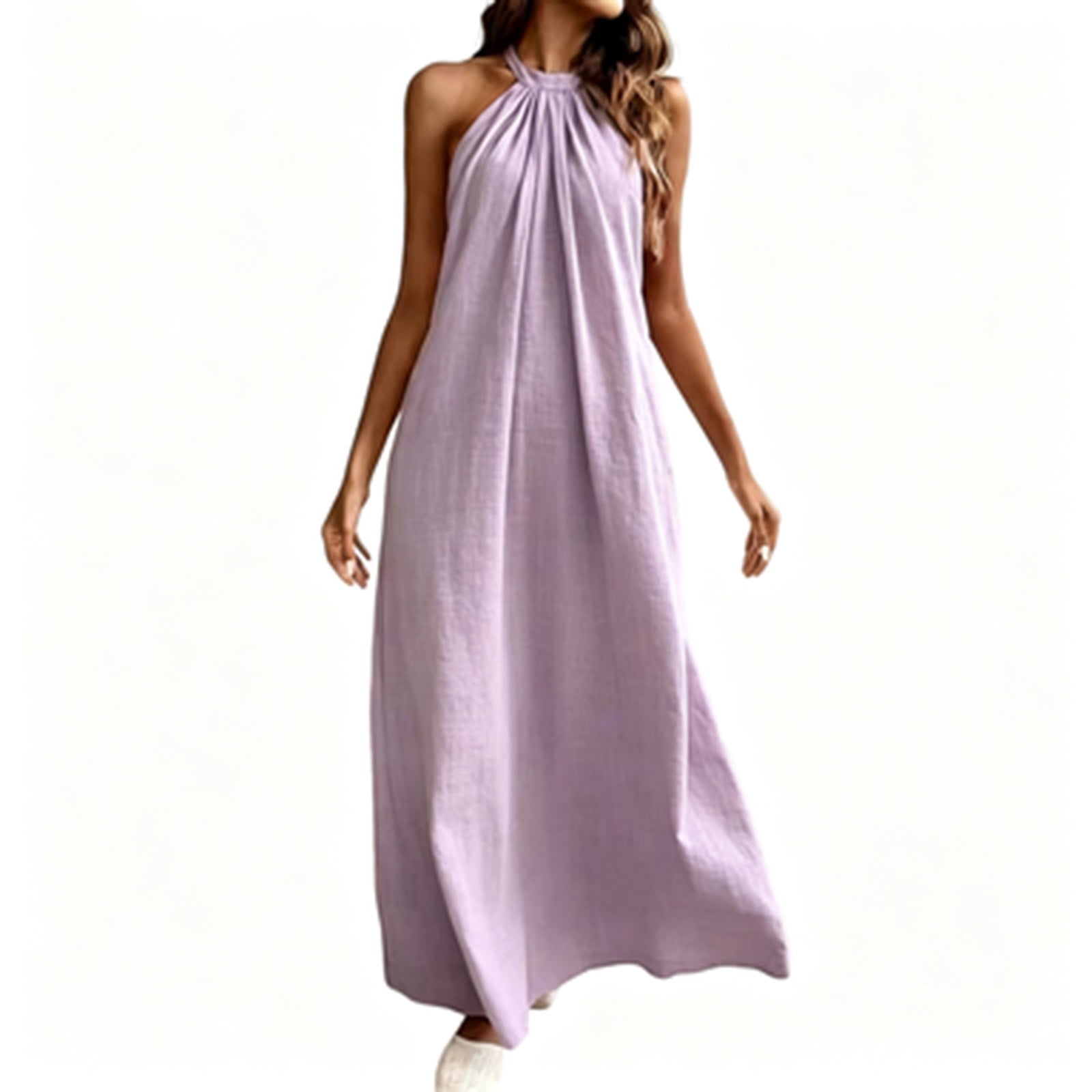 BaoFuBaoMei Backless Dresses for Women Plus Size Ruched Maxi Sundresses ...