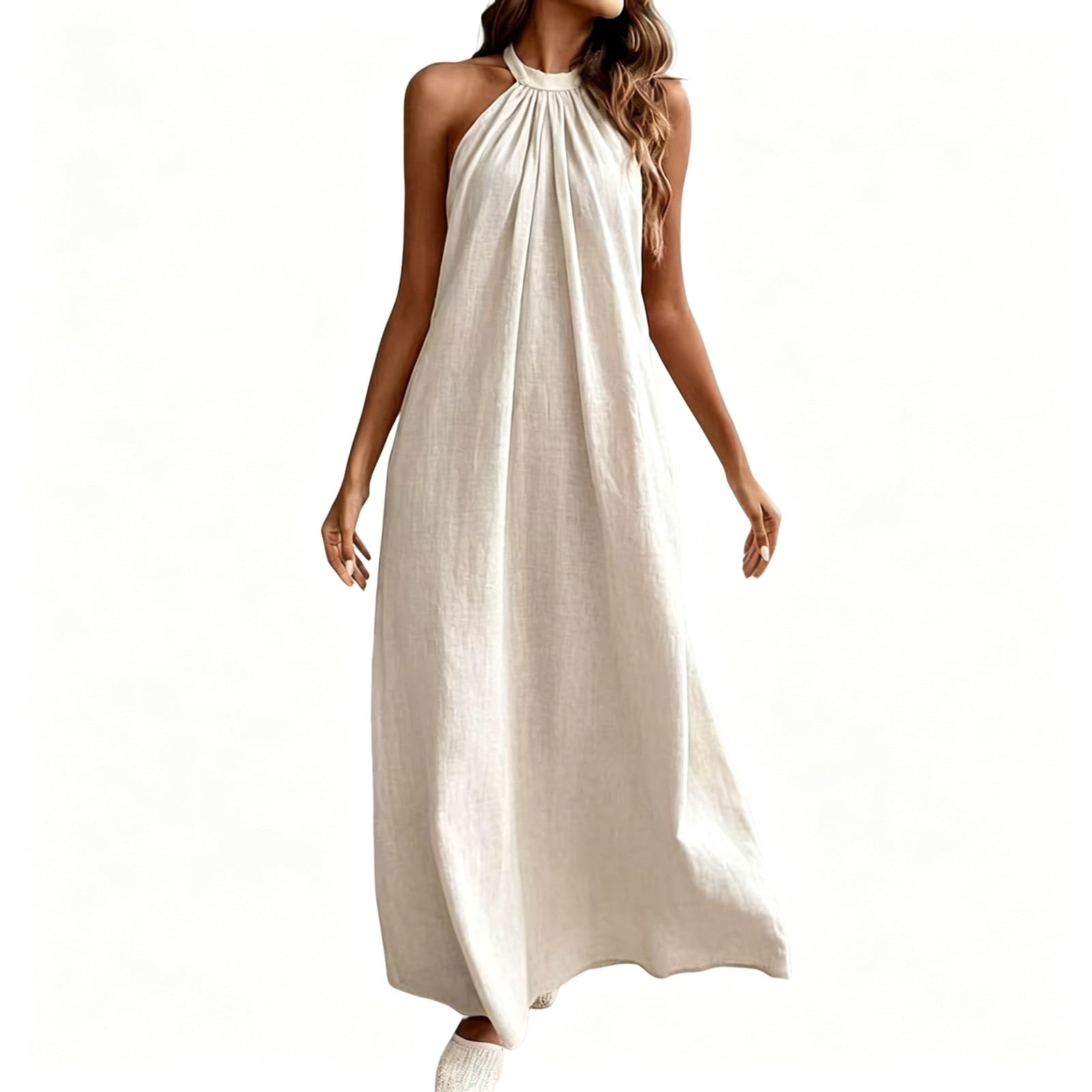 BaoFuBaoMei Backless Dresses for Women Plus Size Ruched Maxi Sundresses ...