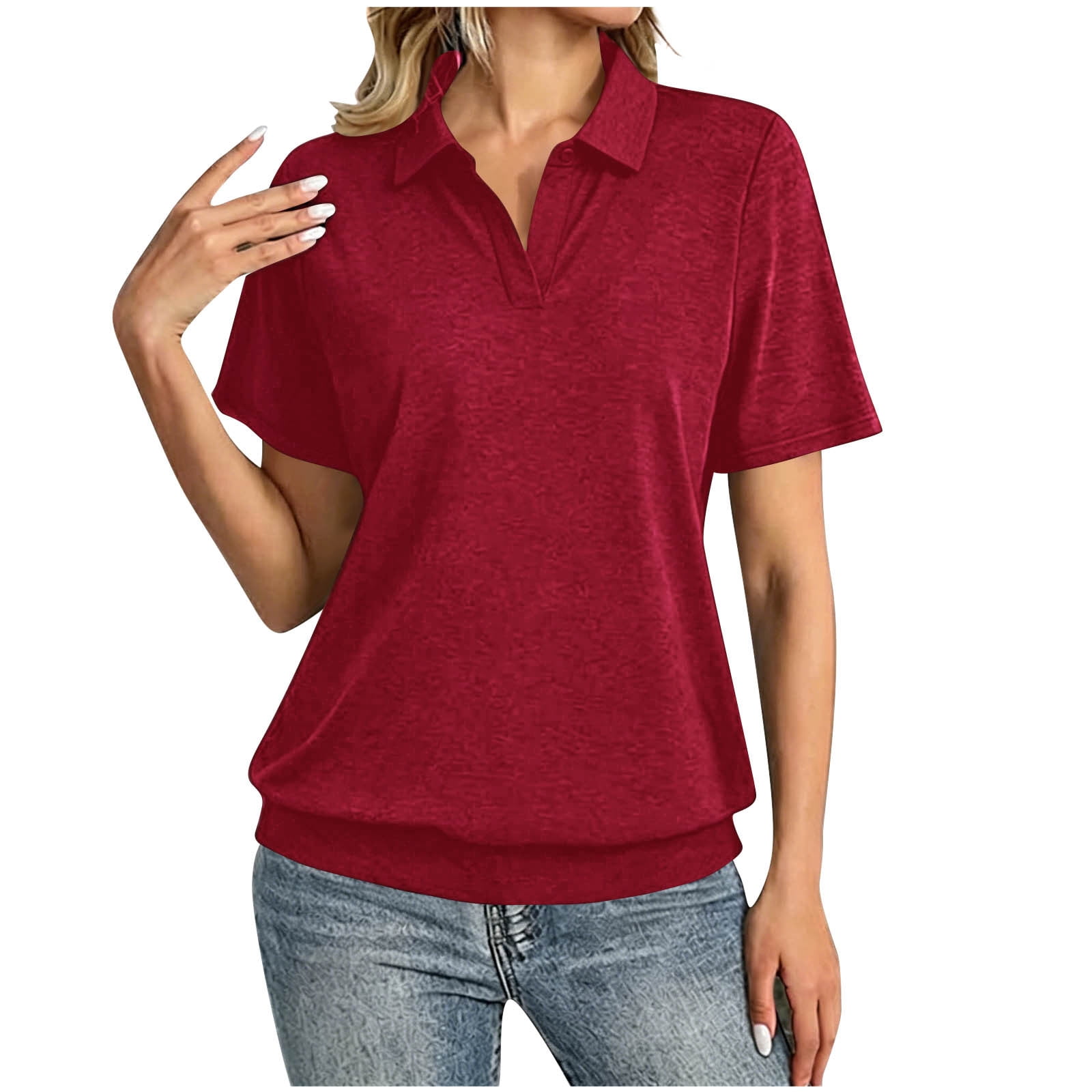 BaoFuBaoMei Blouses for Women Dressy Casual Plus Size V Neck Short ...