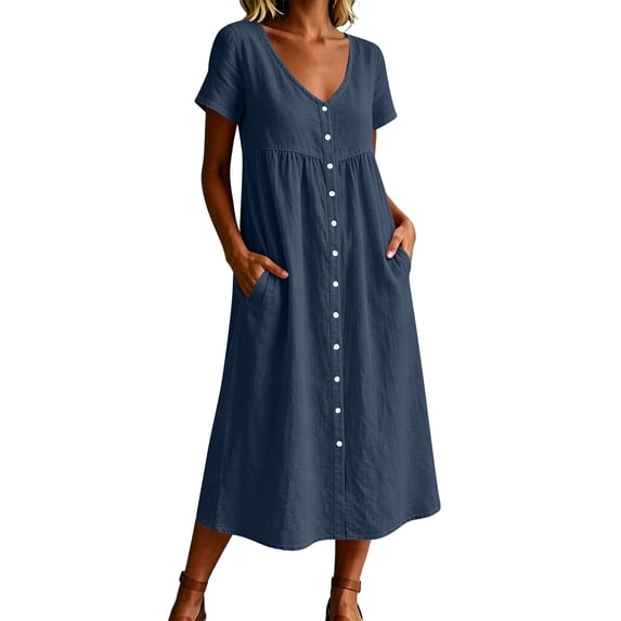 BaoFuBaoMei Button up Dress for Women Plus Size Maxi Flowy Casual Dress ...