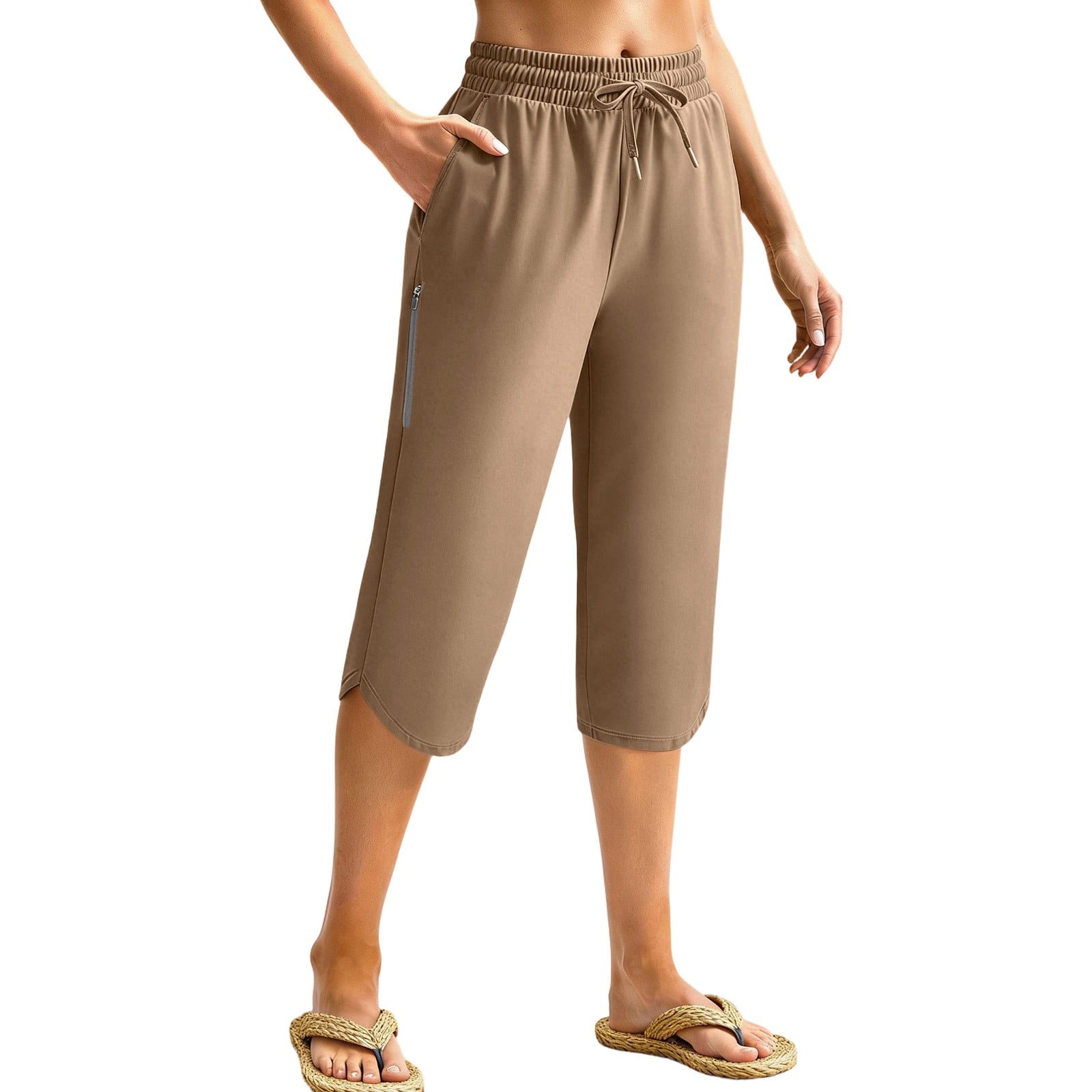 BaoFuBaoMei Capris Pants for Women Plus Size Elastic Drawstring Side ...