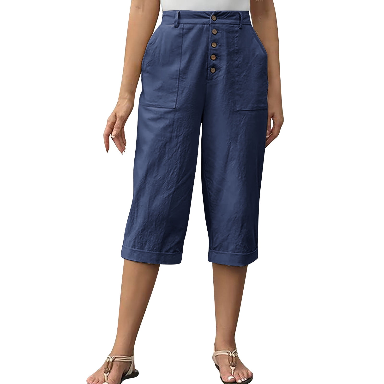 BaoFuBaoMei Capris Pants for Women with Pockets Plus Size Rolled Cuff ...