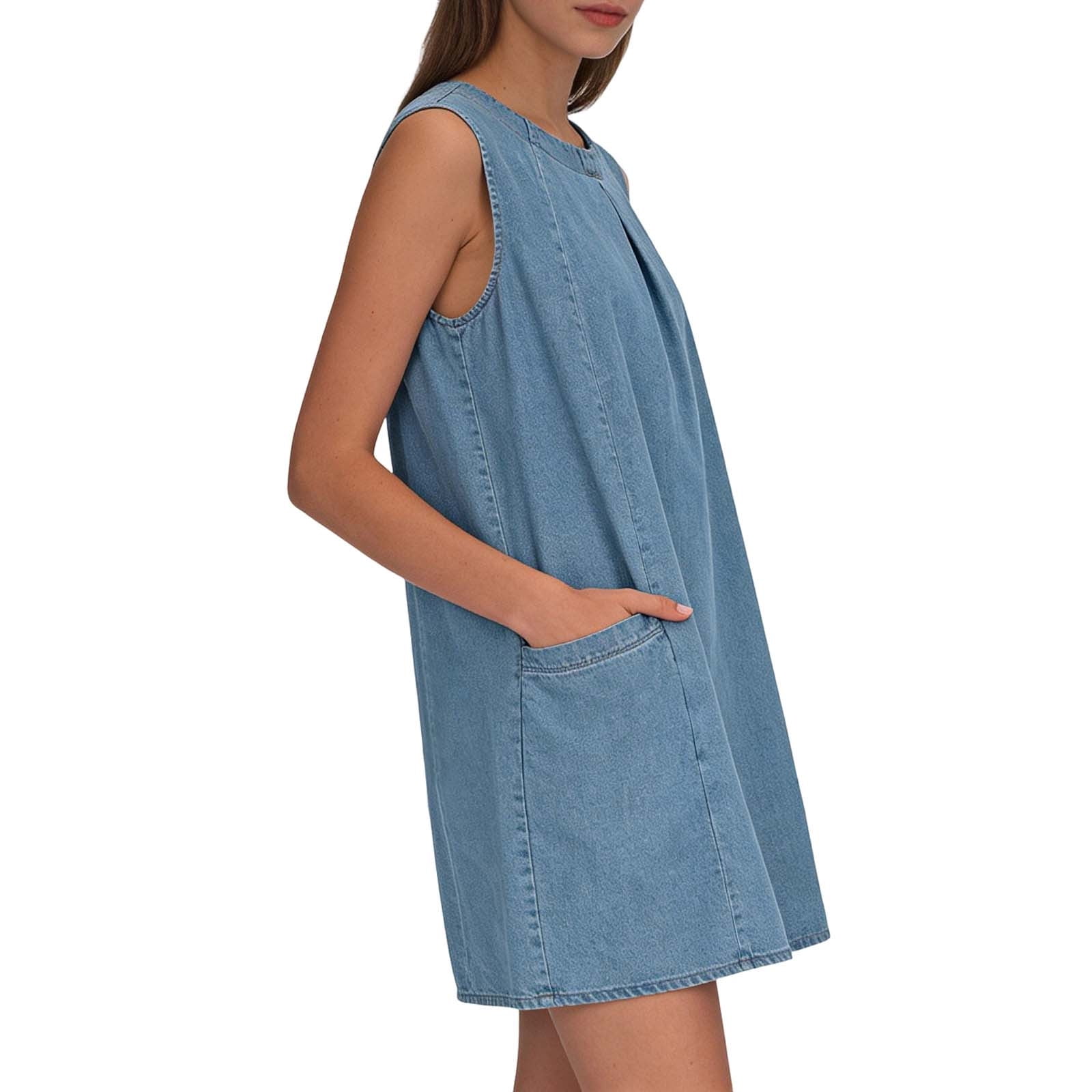 BaoFuBaoMei Denim Dress for Women Dress Ruched Solid Sundresses ...