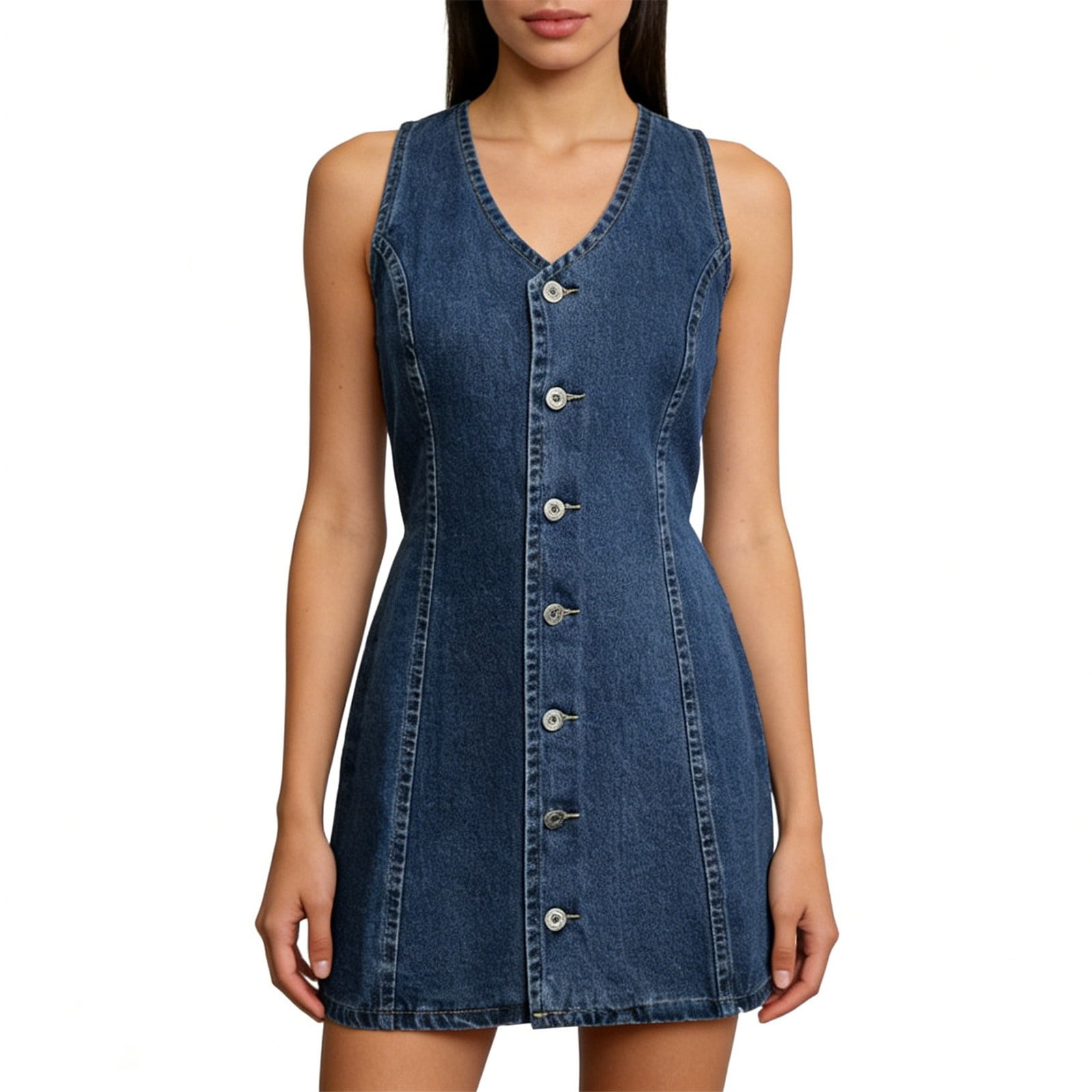 BaoFuBaoMei Denim Dresses for Women Plus Size Button up Back Tie Tank ...