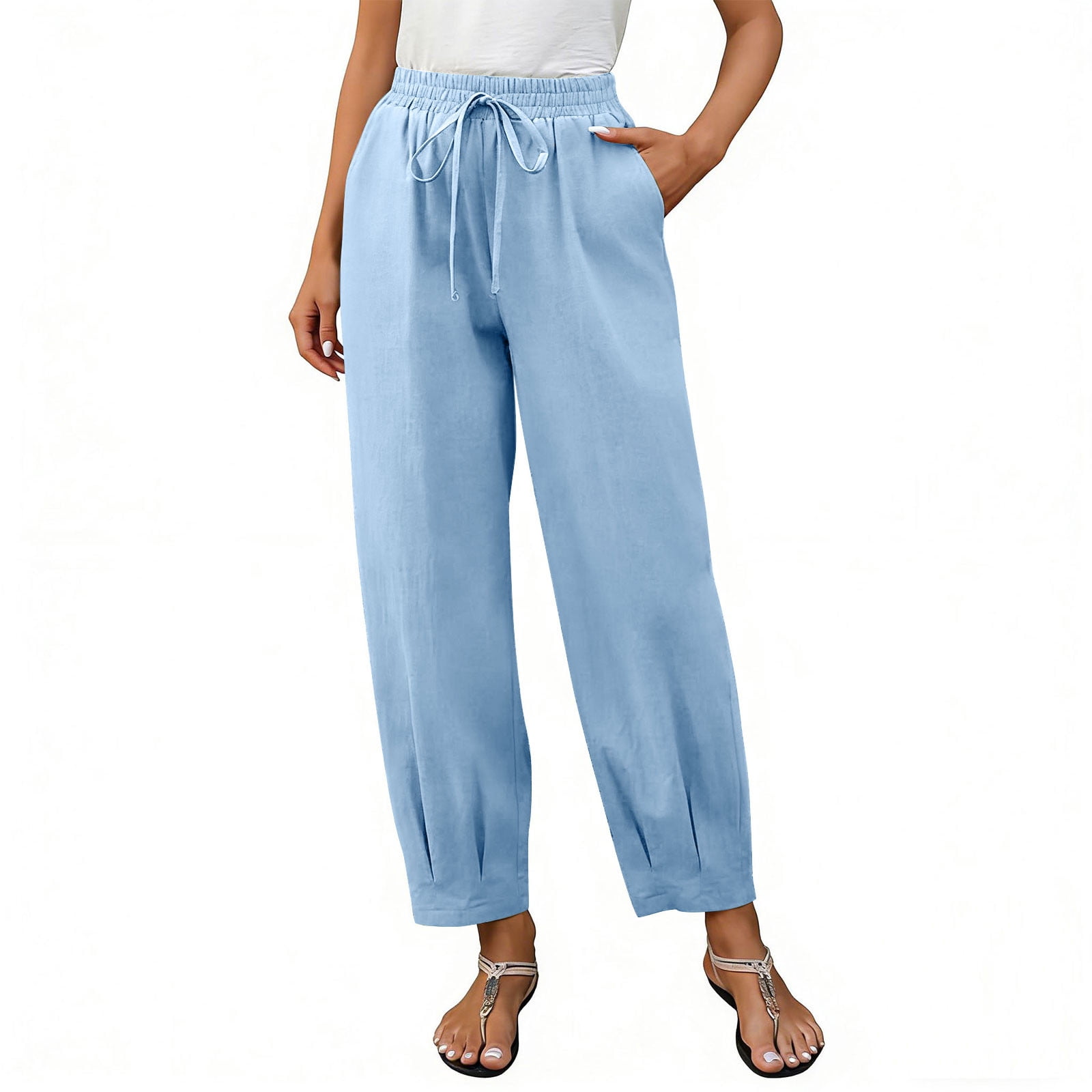 BaoFuBaoMei Drawstring Pants for Women Plus Size Straight Leg Pants ...