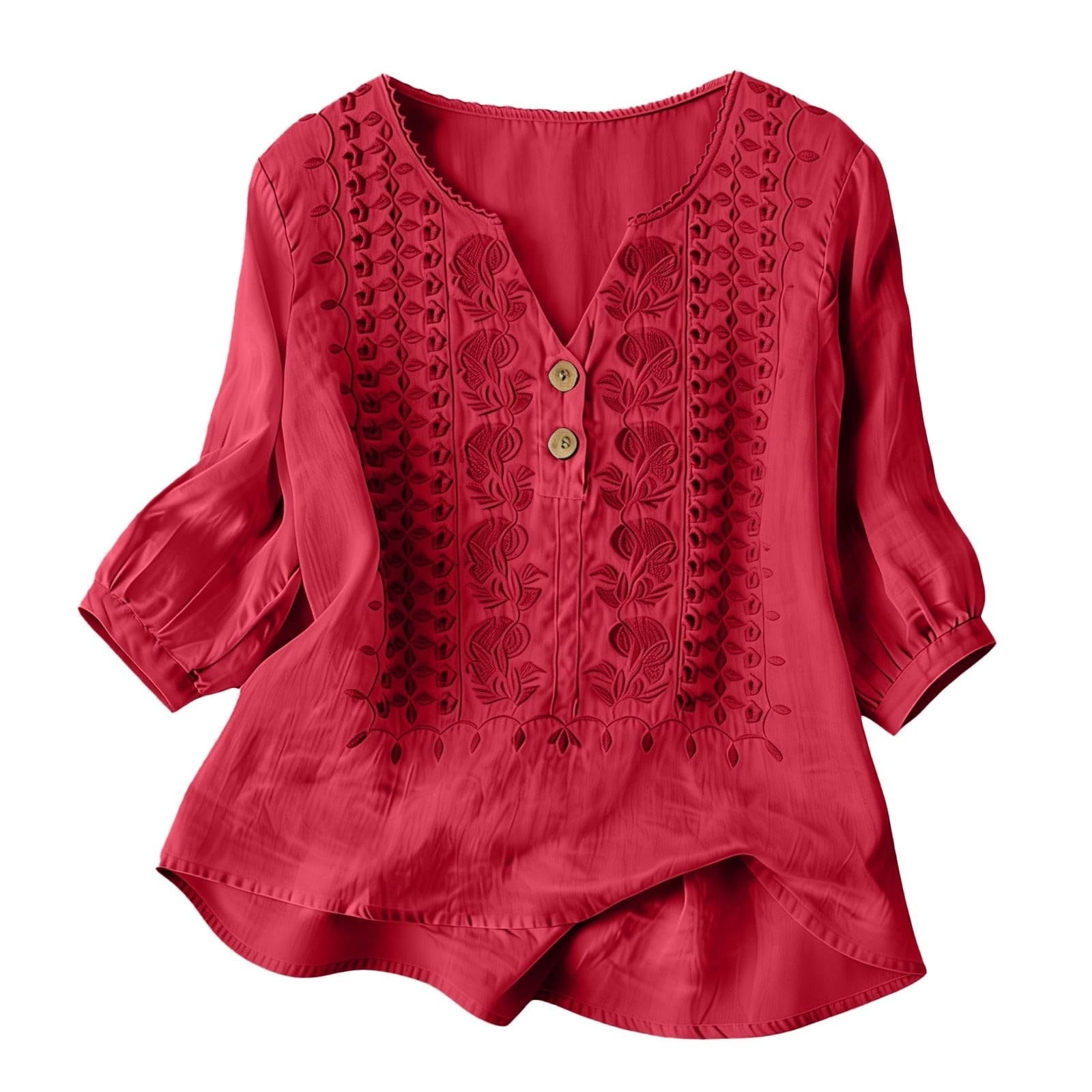 BaoFuBaoMei Embroidered Tops for Women Plus Size V Neck Elbow Sleeve ...
