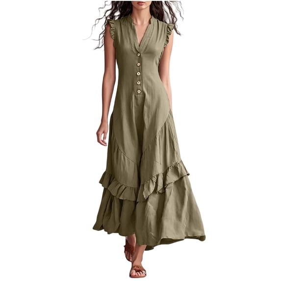 BaoFuBaoMei Flowy Dresses for Women Plus Size Button down Tiered Ruffle ...