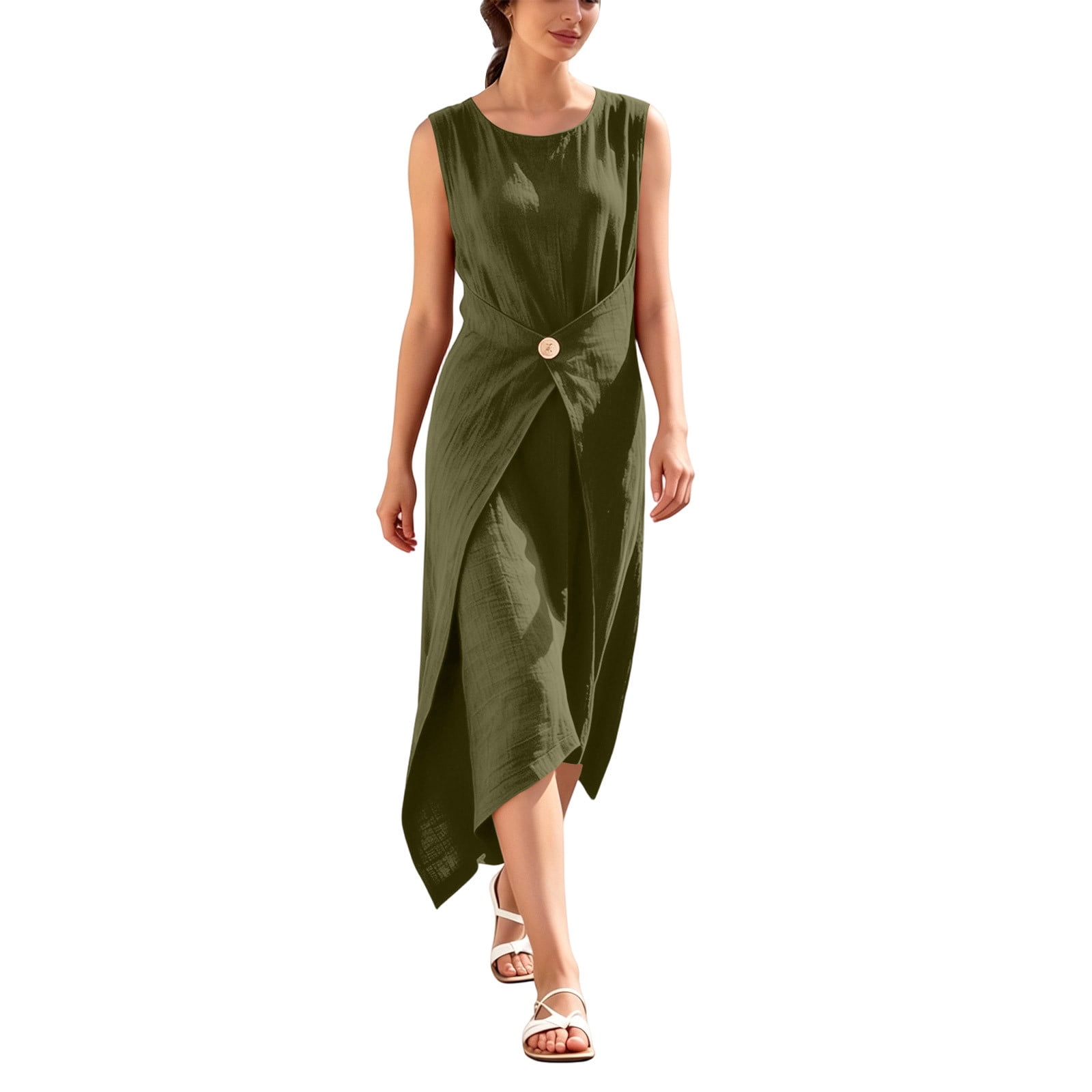 BaoFuBaoMei Flowy Dresses for Women Plus Size Crisscross Waist Button ...
