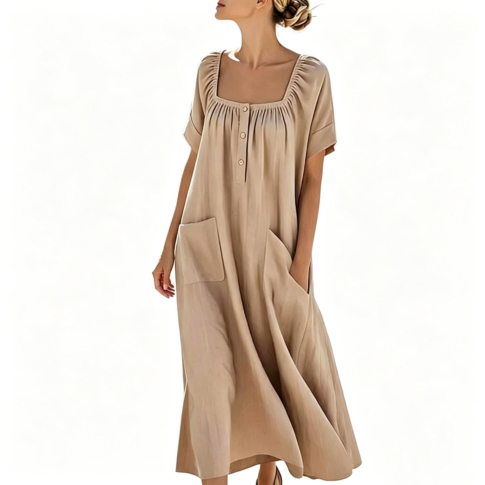 BaoFuBaoMei Flowy Dresses for Women Plus Size Summer Button down Dress ...