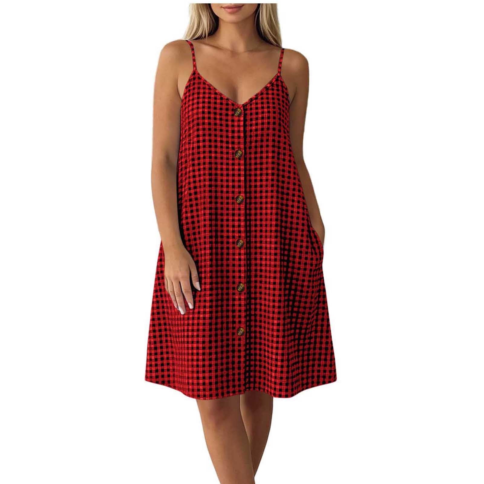BaoFuBaoMei Gingham Dresses for Women Plus Size Button up Adjustable ...