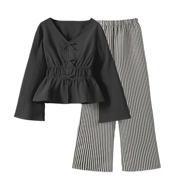 BaoFuBaoMei Girls 2 Piece Outfits Summer V Neck Long Sleeve Tops and ...
