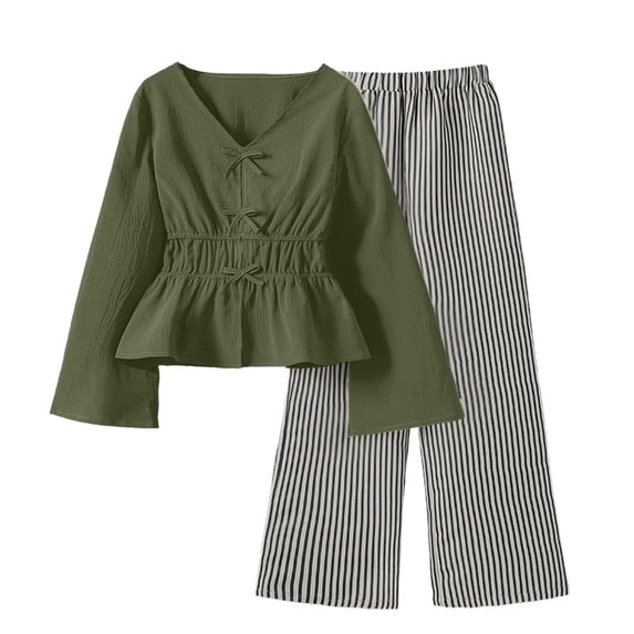 BaoFuBaoMei Girls 2 Piece Outfits Summer V Neck Long Sleeve Tops and ...