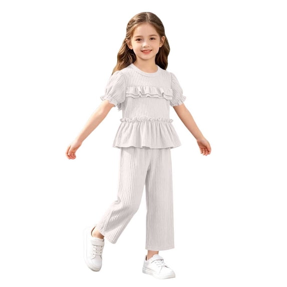 BaoFuBaoMei Girls 2 Piece Pants Set Summer Ruffle Puff Sleeve Tops and ...