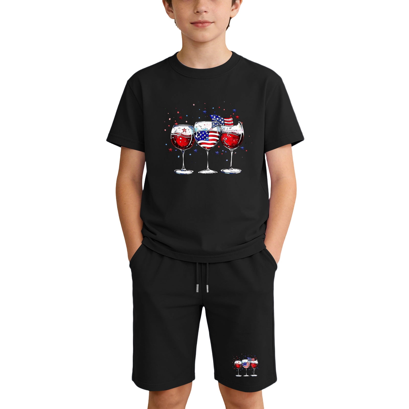BaoFuBaoMei Girls Patriotic Short Set Summer USA Flag Short Sleeve Tops ...