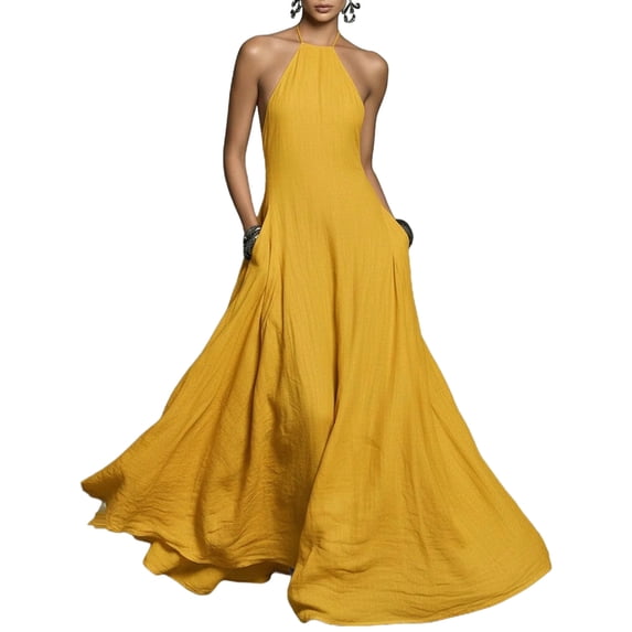 BaoFuBaoMei Halter Dresses for Women Plus Size Backless Solid Maxi ...