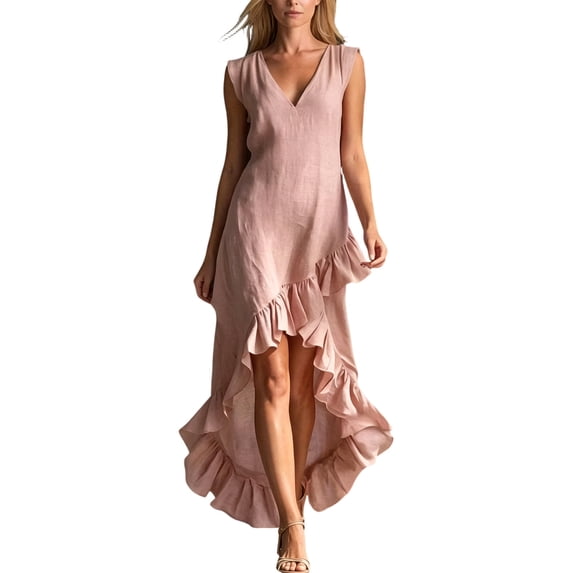 BaoFuBaoMei High Low Ruffle Hem Dress Plus Size Summer Flowy A Line ...