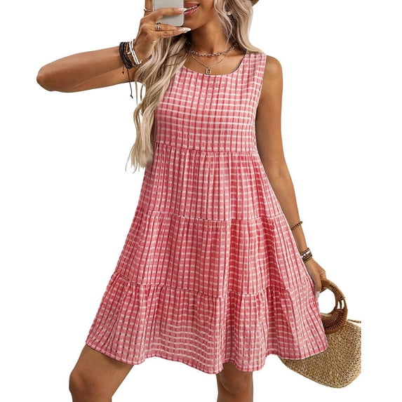 BaoFuBaoMei Layered Dresses for Women Plus Size Ruffle Hem Checkered ...