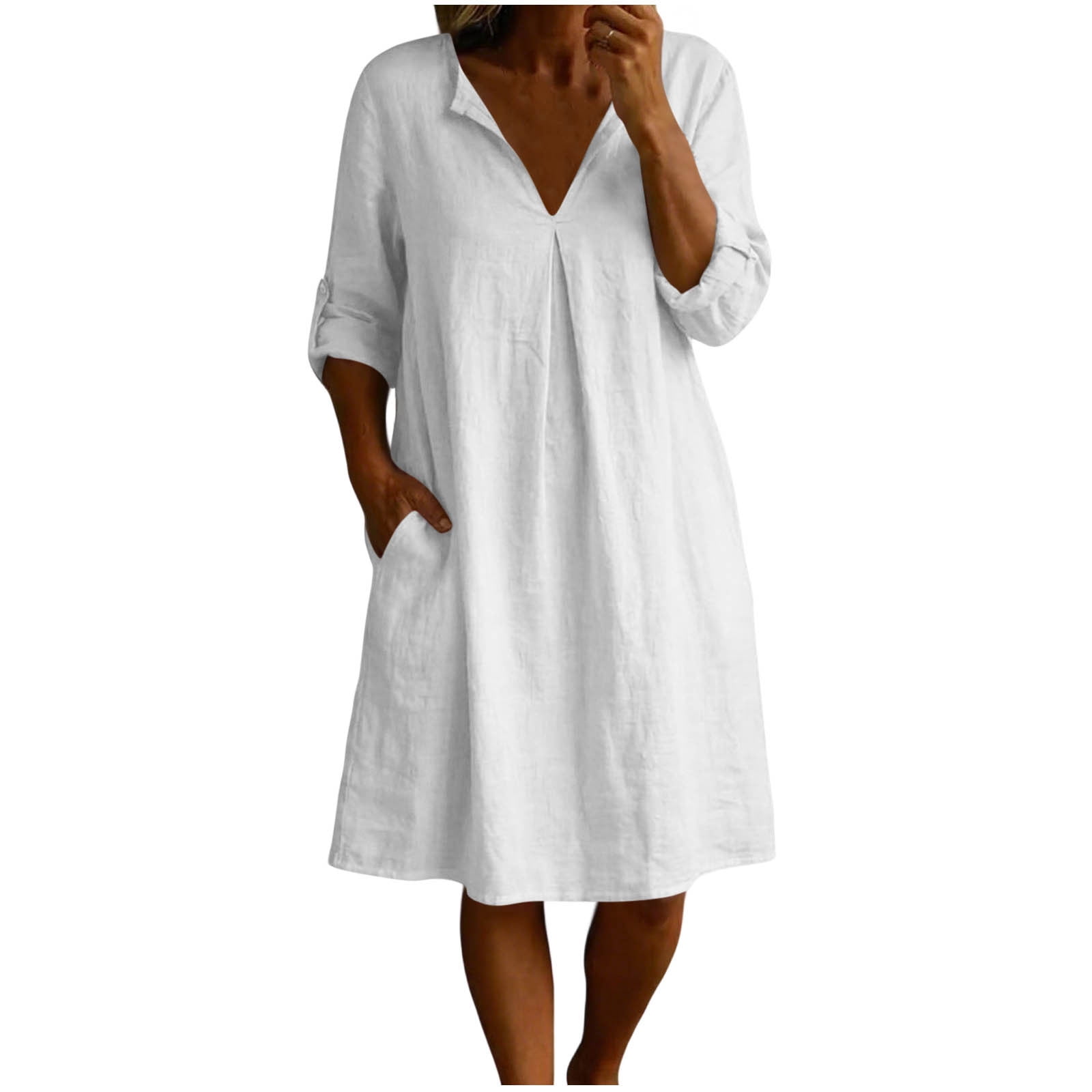 BaoFuBaoMei Linen Dresses for Women Plus Size Summer Casual Midi Dress ...