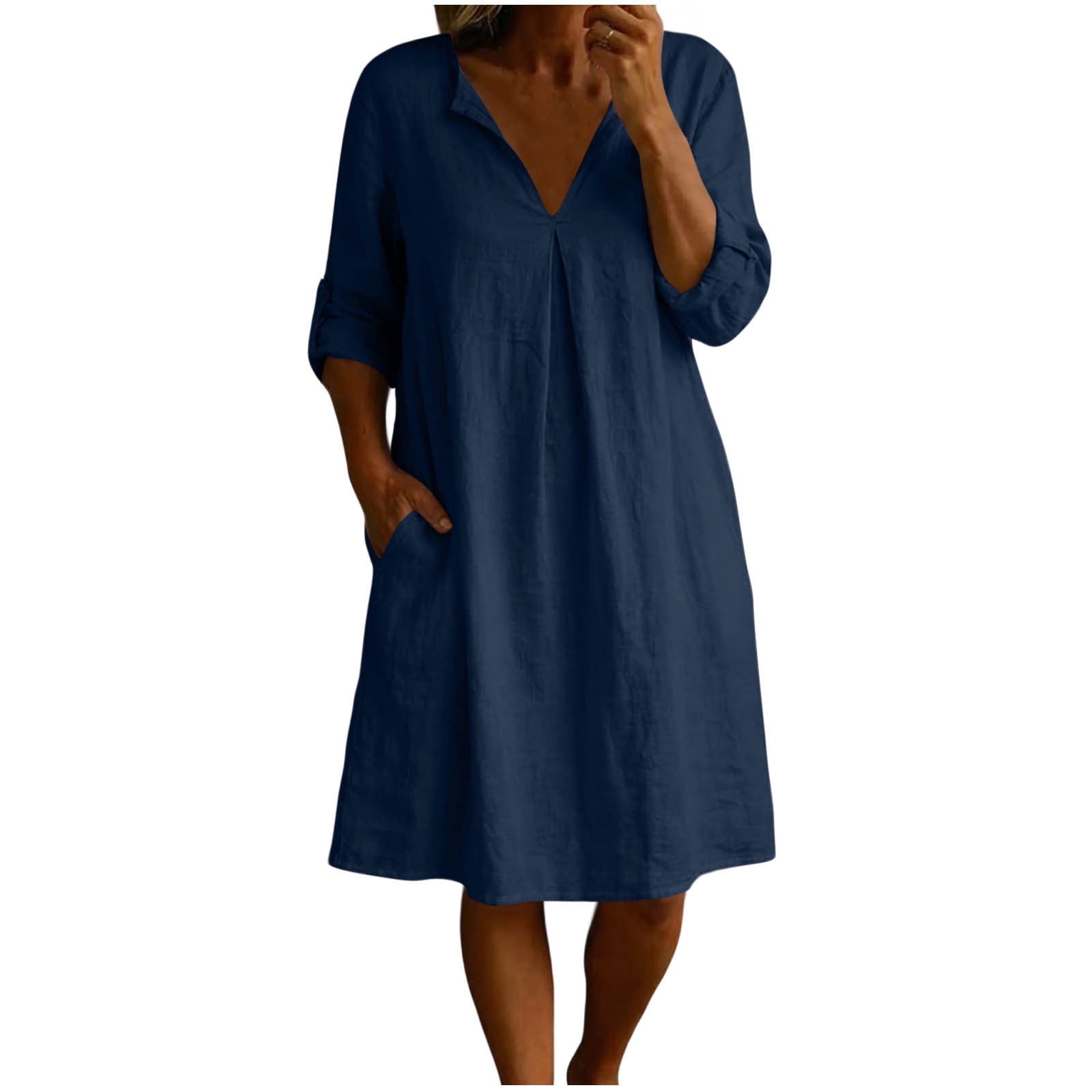 BaoFuBaoMei Linen Dresses for Women Plus Size Summer Casual Midi Dress ...