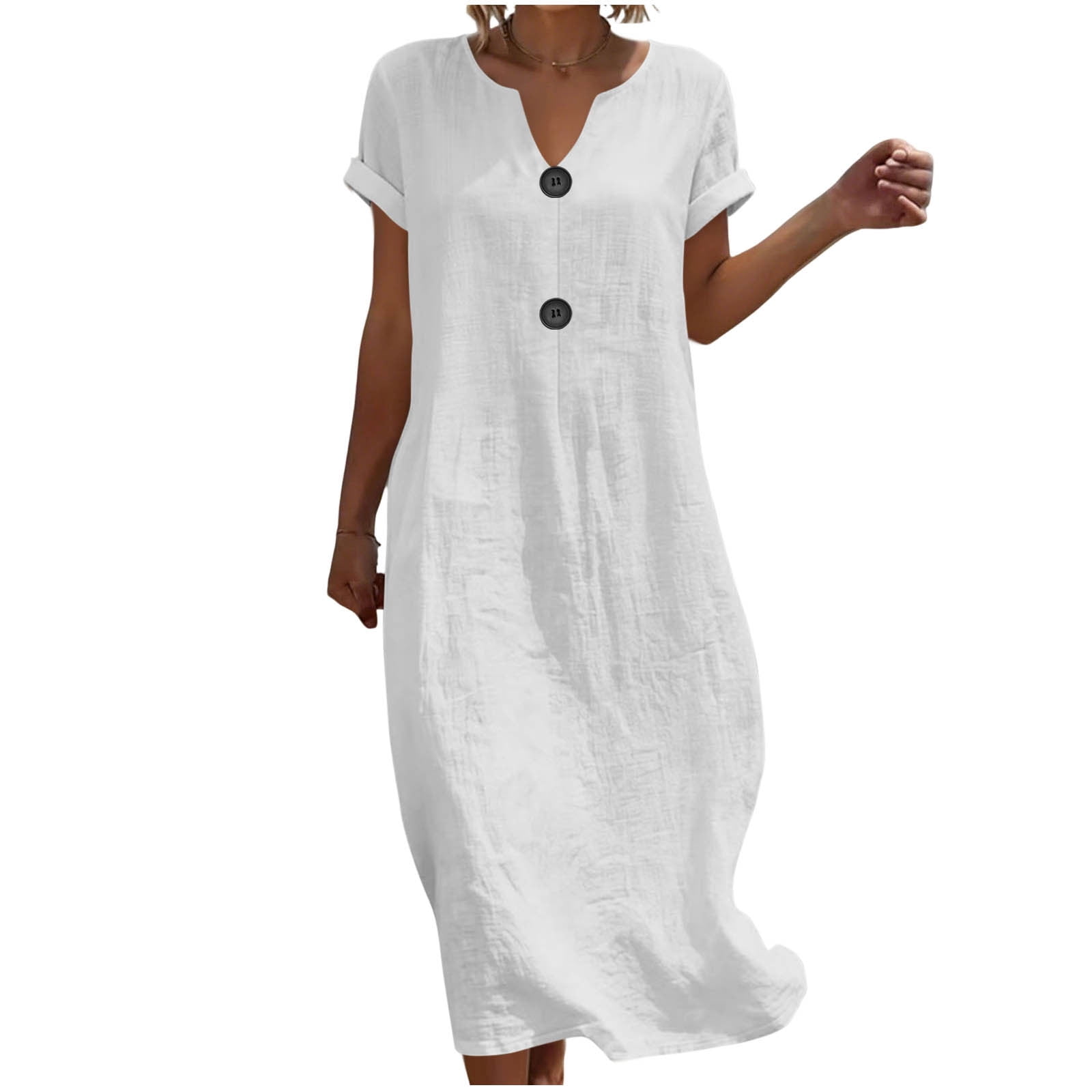 BaoFuBaoMei Linen Dresses for Women Plus Size Summer Casual Midi Dress ...
