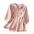 BaoFuBaoMei Linen Tops for Women Plus Size Collared Half Sleeve Shirts ...
