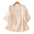BaoFuBaoMei Linen Tops for Women Plus Size Crew Neck Half Sleeve Shirts ...