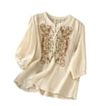 BaoFuBaoMei Linen Tops for Women Plus Size Crew Neck Short Sleeve ...