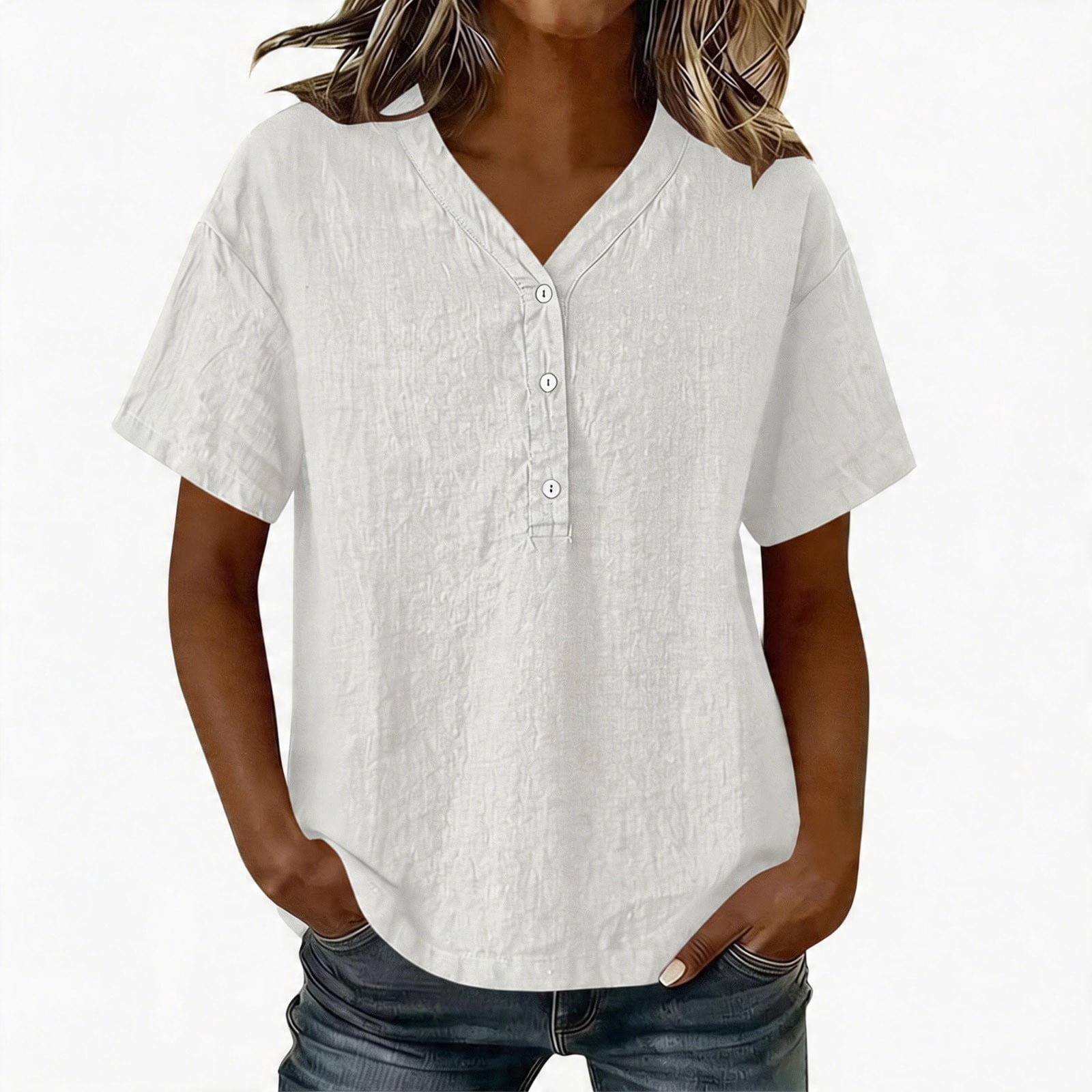 BaoFuBaoMei Loose T Shirts for Women Plus Size V Neck Half Sleeve ...