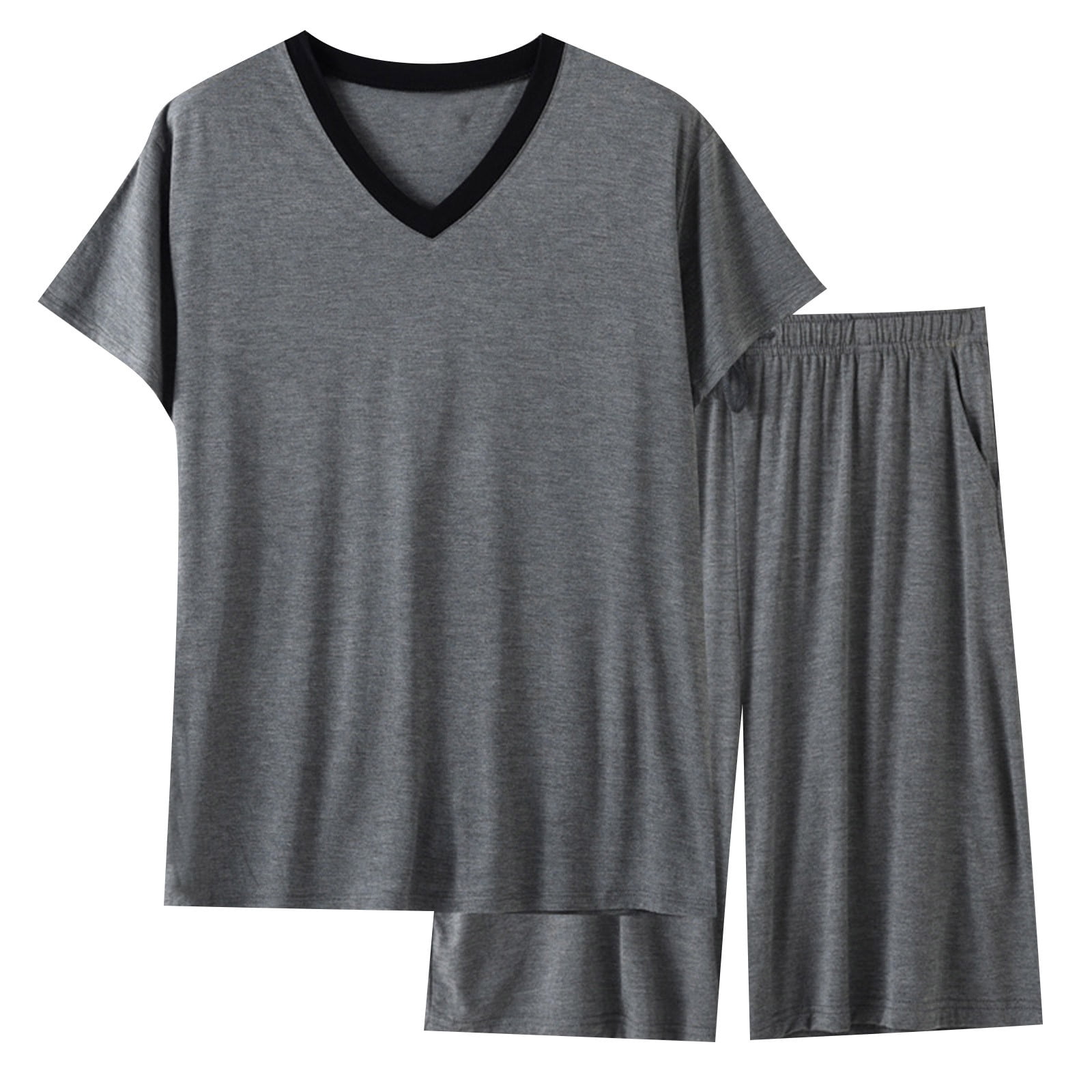 BaoFuBaoMei Lounge Sets for Men 2 Piece Thin V Neck Pajamas Short ...