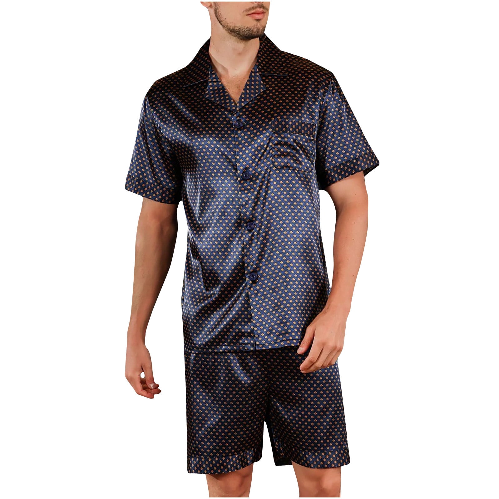 BaoFuBaoMei Loungewear Sets for Men Thin Button up Collared Lounge Sets ...