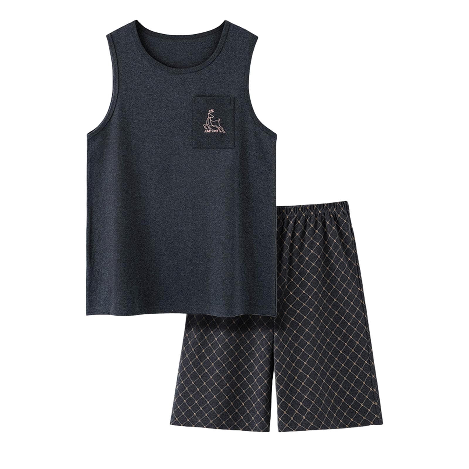 BaoFuBaoMei Mens Pajama Sets Cotton Big and Tall 2 Piece Crew Neck ...