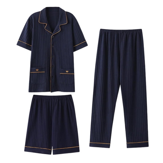 BaoFuBaoMei Mens Pajamas Cotton 3 Piece Button up Collared Lounge Sets ...
