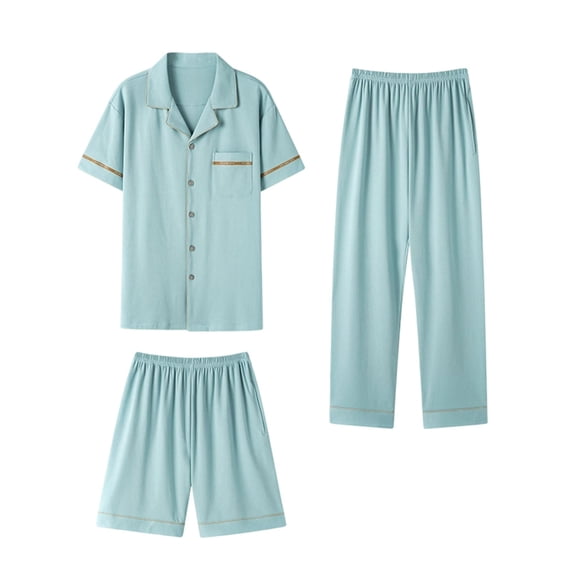 BaoFuBaoMei Mens Pajamas Cotton 3 Piece Button up Collared Lounge Sets ...